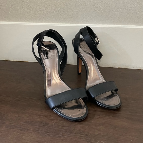 Coach | Shoes | Coach Strappy Black Heels With Metallic Details ...
